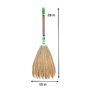 SN SKENNOVA - 28-29 inch Tall of Asian Straw Broom Thai Natural Grass Broom Whisk Broom Solid Wood Handle
