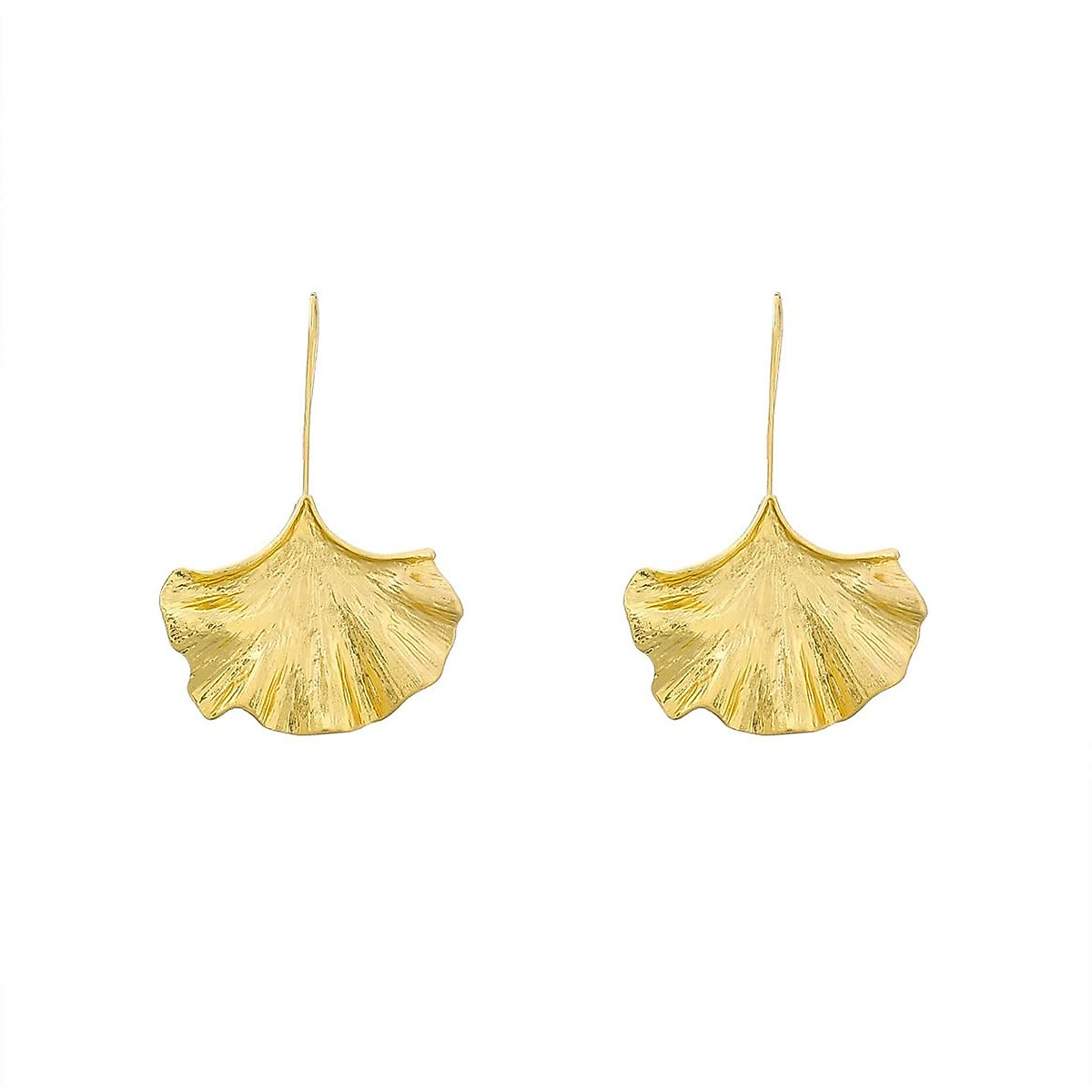 Gingko Leaf Earrings, Gold Gingko Leaf Statement Dangle Earrings For Women, Bohemian Tree Leaf Earrings, Fan-shaped Stud Earrings Gingko Leaf Boho Jewelry, Zinc, no
