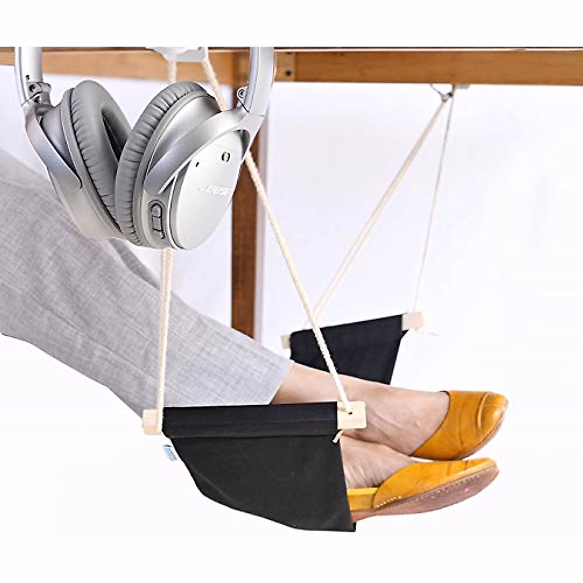 Home-organizer Tech Portable Adjustable Foot Hammock for Corner Desk Office Foot Rest Mini Under Desk Foot Rest Hammock for Home, Office, Airplane, Travel, Study and Relaxing (Black)