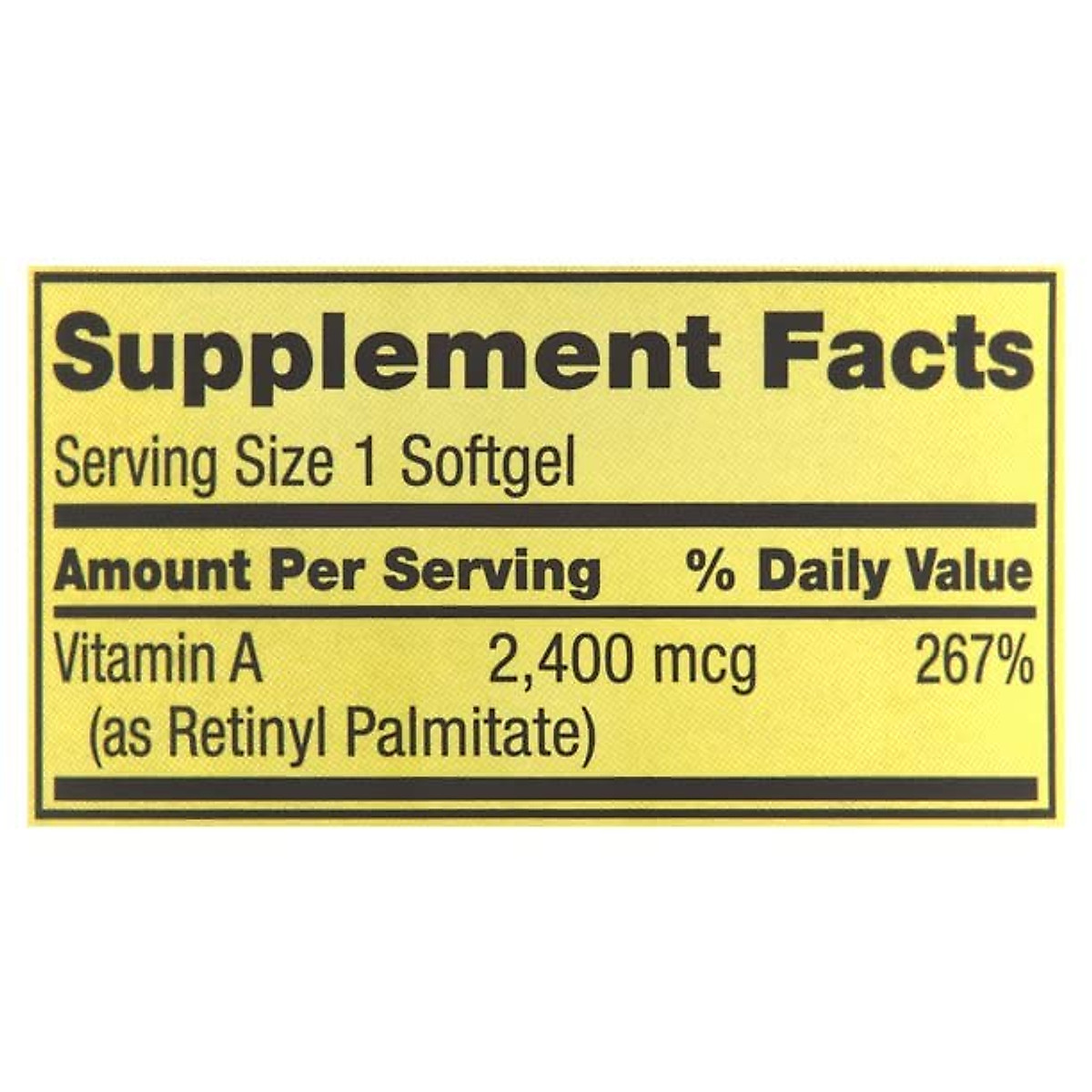 Spring Valley Vitamin A Supplement 2400 mcg- 250 Softgels Pack of 2
