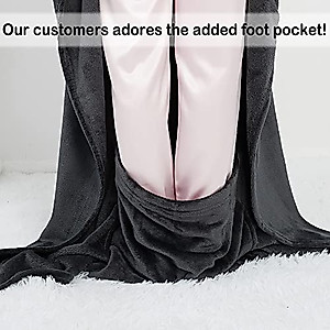 Fleece Wearable Blanket with Sleeves and Foot Pocket for Adult Women Men, Plush Throw with Adjustable Hook & Loop for Lounge Couch Reading Watching TV 79" x 67" Charcoal