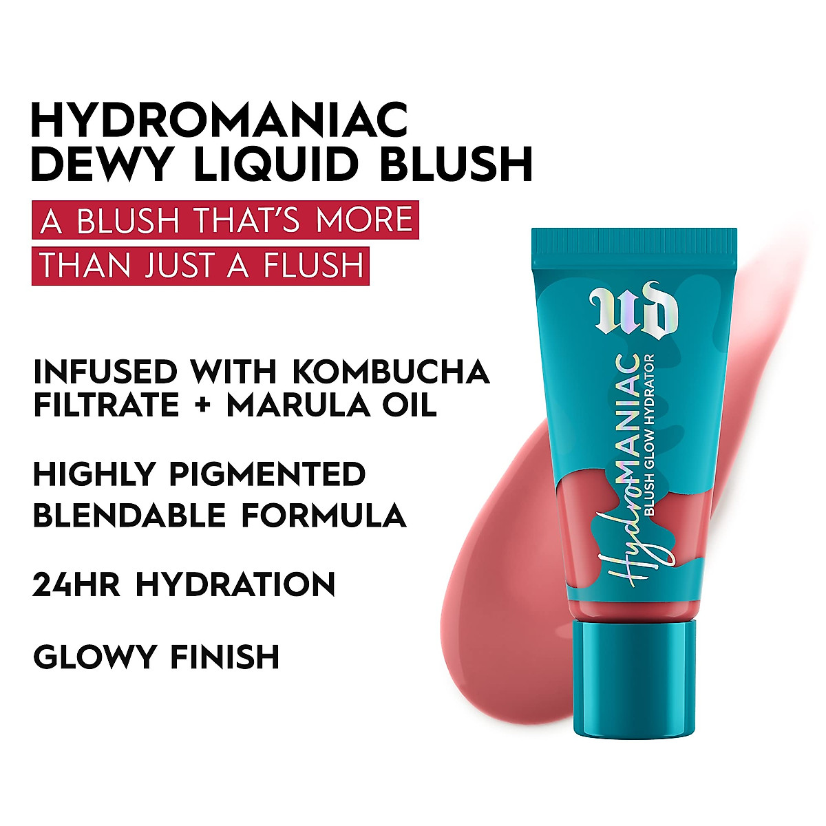 Urban Decay Hydromaniac Dewy Liquid Blush – Long-Lasting & Buildable Plumping Cheek Tint with 24HR Hydration – Kombucha Filtrate and Marula Oil - All Skin Types – Vegan – Wrecked - 0.5 Oz