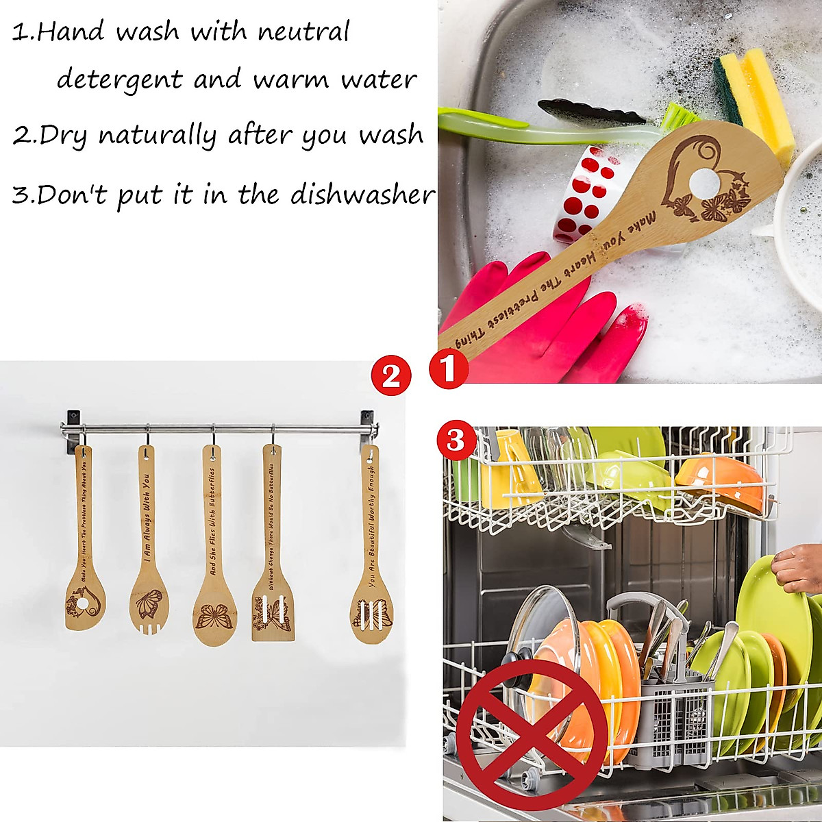 Butterfly Wooden Cooking Spoons Set of 5,Butterfly Gift,Butterfly Lovers Gifts,Butterfly Kitchen Decor,Bamboo Cooking Spoons Farmhouse Housewarming Wedding Mom Cooking House Closing Father's Day Gift