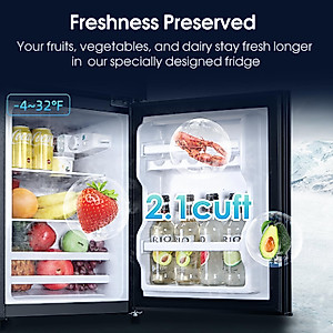 Anypro 3.2Cu.Ft Mini Fridge with Freezer, 2 Door Compact Refrigerator, Small Fridge with 7 Level Thermostat, LED Light, Small Refrigerator with Freezer for Bedroom, Office, Dorm, Back to School, Black