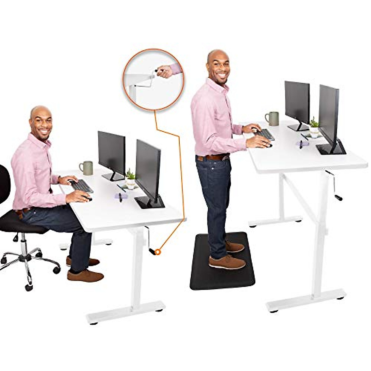 Stand Steady Tranzendesk 55 Inch Standing Desk | Easy Crank Height Adjustable Sit to Stand Workstation | Modern Ergonomic Desk Supports 3 Monitors | Perfect for Home & Office (55"/ White)