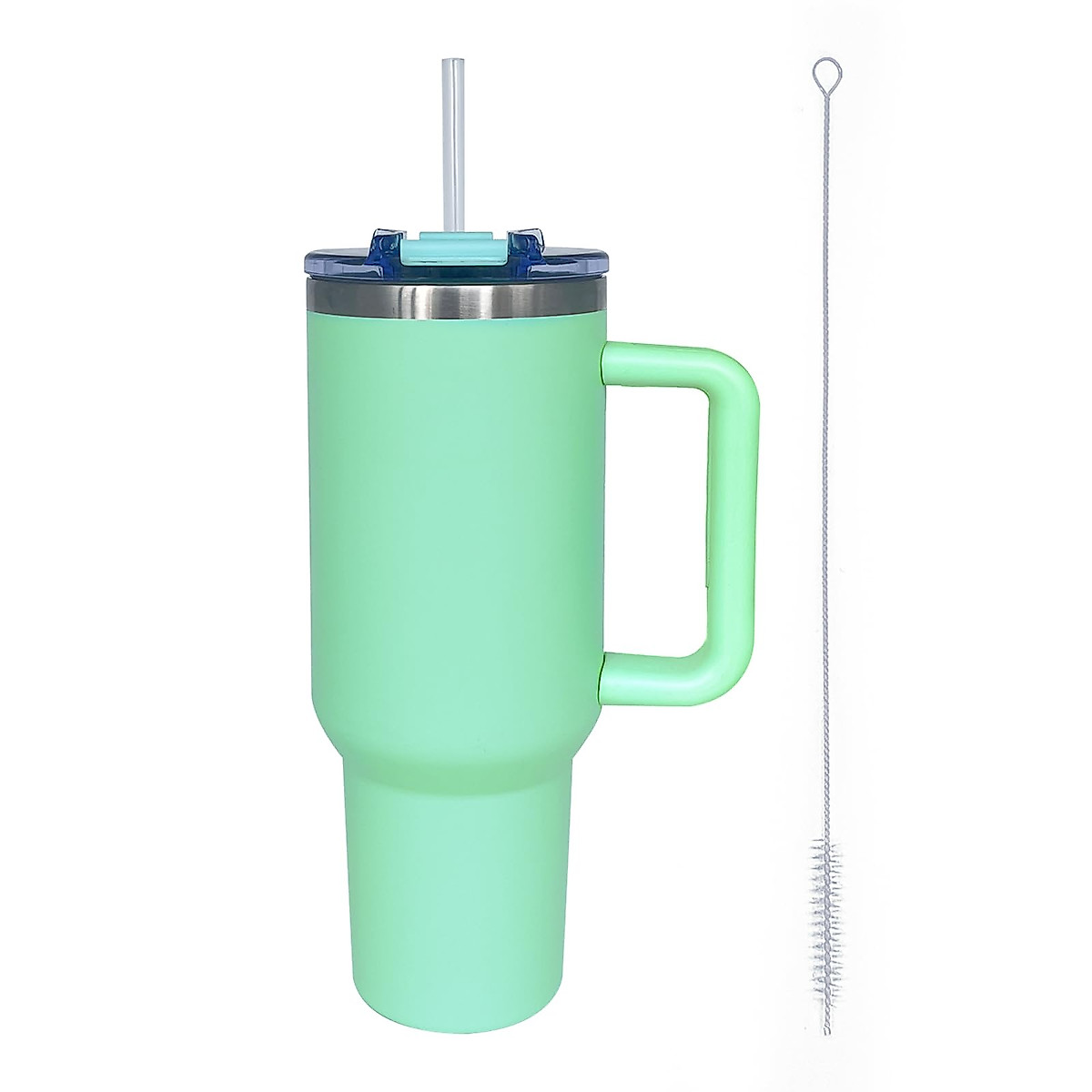 LXSJIUJIU 40 oz Tumbler with Handle and Straw Lid,Insulated Reusable Stainless Steel Water Bottle ，Cupholder Friendly Double Wall Vacuum Sealed Cup (Fluorescent Green