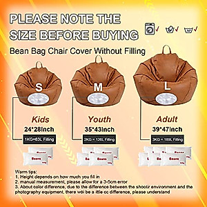 Bean Bag Sofa Cover (No Filler), Living Room Furniture PU Leather Washable Micro-Fiber Adult Beanbag Chair Outside Cover, Home Leisure Single Couch Bedroom Lazy Lounger Cover (Medium)