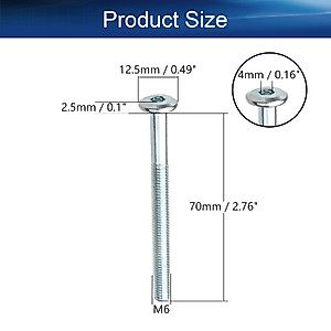 Yinpecly 20PCS M6x70mm Hex Socket Flat Head Screws Furniture Bolts Fastener Countersunk Connector Screws, Full Thread, Carbon Steel, Blue White Tone