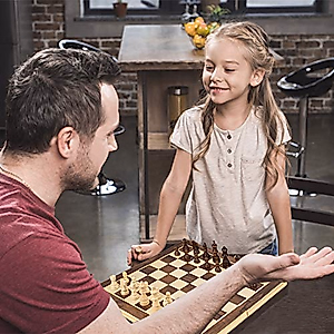 AMEROUS 15 Inches Magnetic Wooden Chess Set - 2 Extra Queens - Folding Board, Handmade Portable Travel Chess Board Game Sets with Game Pieces Storage Slots - Beginner Chess Set for Kids, Adults