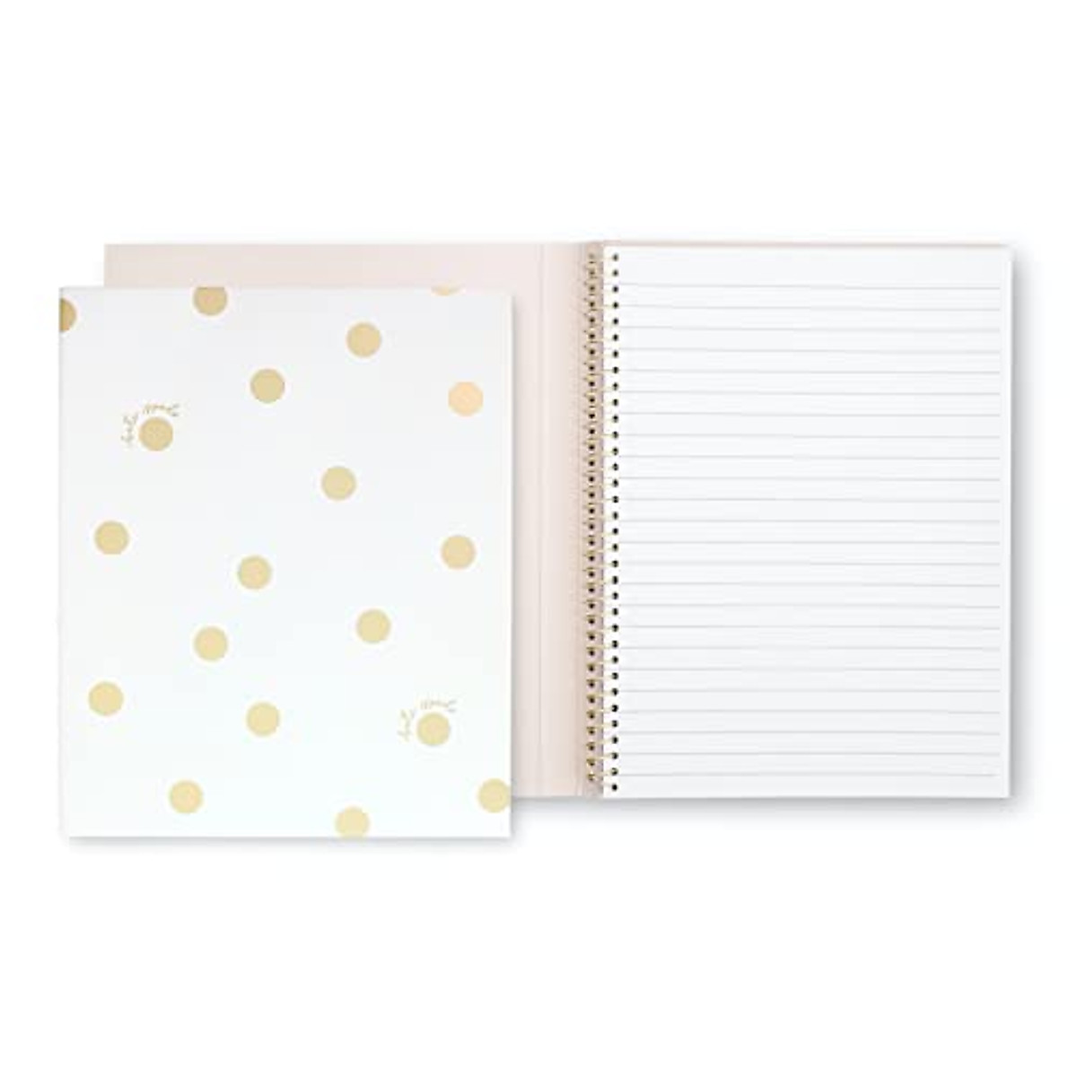 Kate Spade New York Small Concealed Spiral Notebook, 8.25" x 6.75" Journal Notebook with 112 Lined Pages, Gold Dot with Script