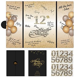 SIHPTO Black Gold Birthday Guest Book,Birthday Party Decorations for Men and Boys,Happy Birthday Signature Guest Book Party Supplies,18x12 Inches Birthday Guest Sign in Book