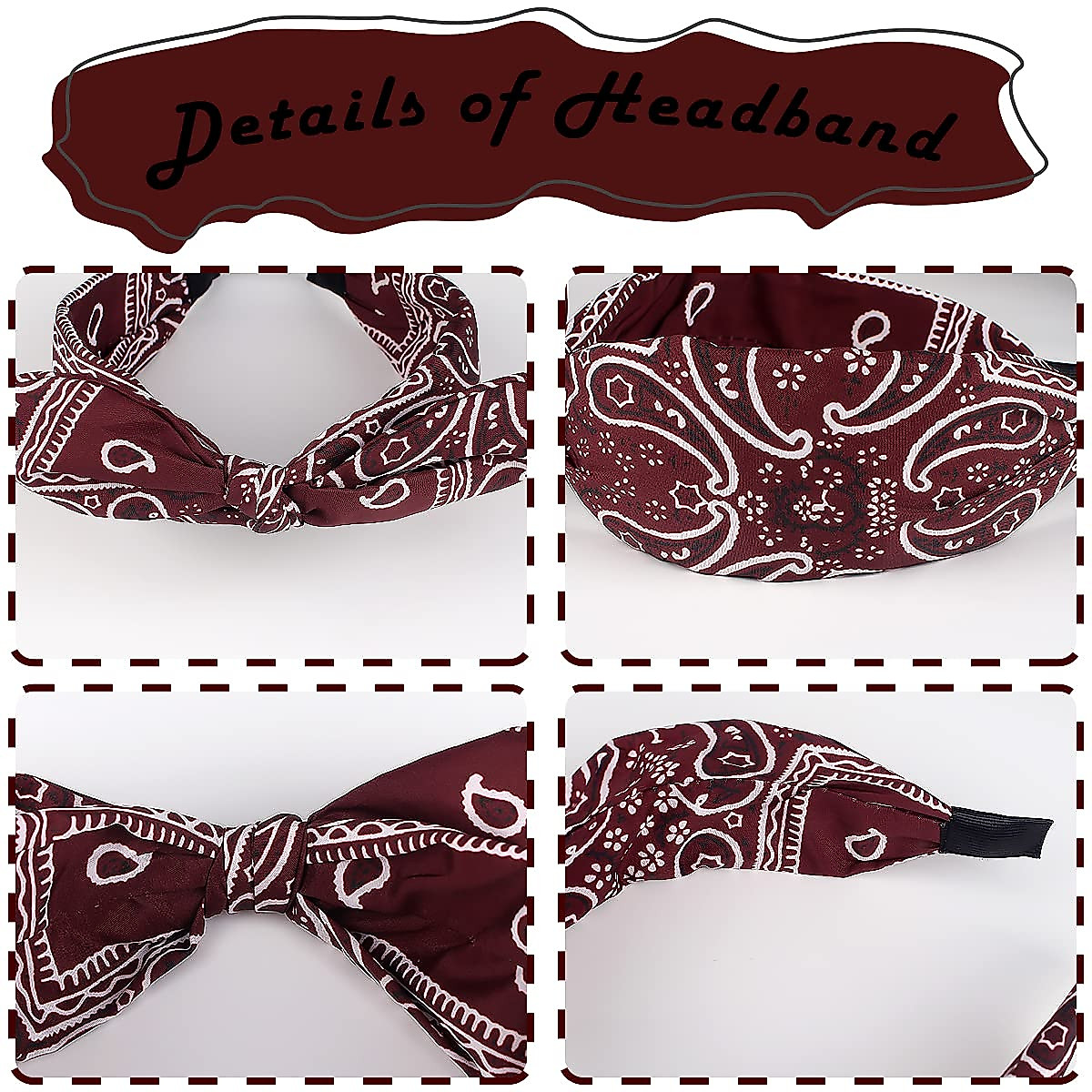 TOBATOBA Headband, 6Pcs Bandana Knotted Bow Headbands for Women, Paisley Headband with Removable Rabbit Ears, Top Knot Headband, Turban Headbands, Hair Band for Women Girls