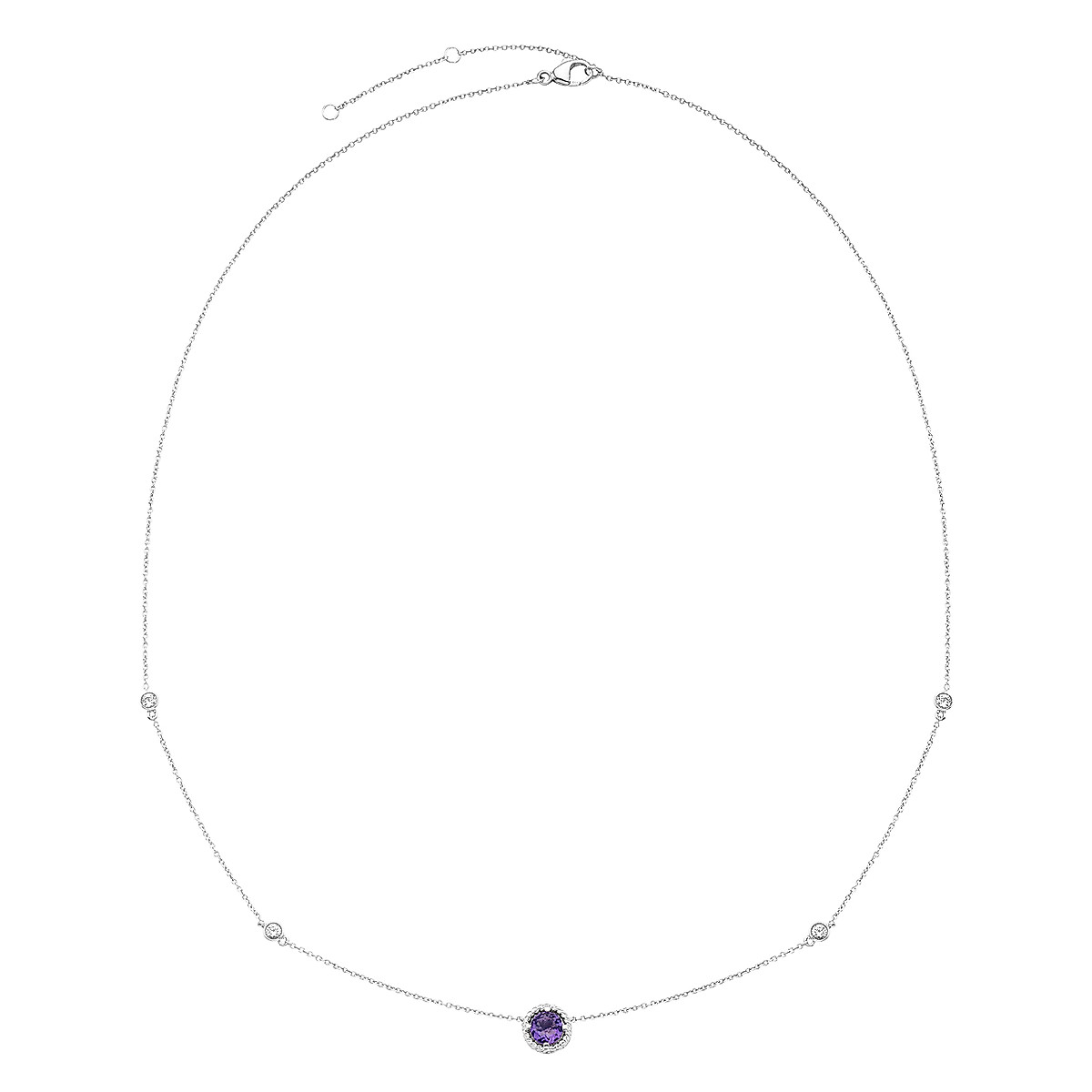 .925 Sterling Silver Genuine Purple Amethyst & Lab-Grown White Sapphire 5 Station Necklace - 20” Cable Chain - February