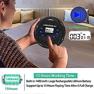 Portable CD Player, MONODEAL Rechargeable Personal Compact Disc CD Player with Headphones, Anti-Skip Small Walkman Music CD Player for Cars Adults Kids Students (with Larger LCD Display)