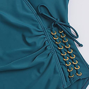 DUOWEI Bikini Woman Flower Swimsuit for Women Bathing Suit V Neck Backless Solid Metal Ring Decoration Swimwear Boxing Short