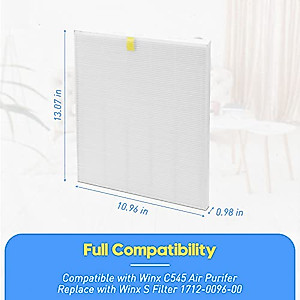 4 Pack C545 True HEPA Replacement Filter S Compatible with Winix C545 Air Purifier, Replaces Winix Filter S 1712-0096-00