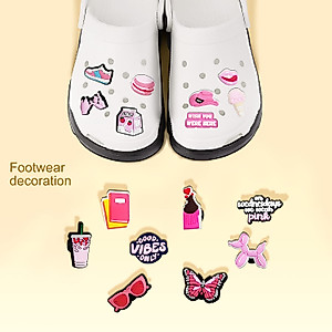 IOKUKI 35 PCS Pink Shoe Charm for Girls Women, Aesthetic Shoe Decoration Charms for Clog Slides Sandals, Pink Party Favors
