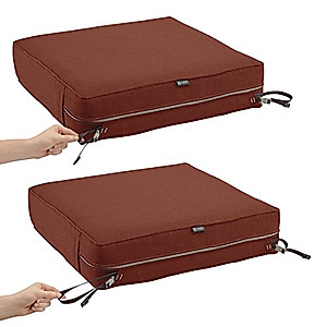 Classic Accessories Montlake FadeSafe Water-Resistant 21 x 21 x 5 Inch Square Outdoor Seat Cushion, Patio Furniture Chair Cushion, Heather Henna Red