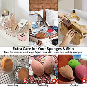 Fauxomor Makeup Sponge Holder,Double-sided Stripe Vents Silicone Beauty Blender Holder for Travel,Shatterproof Make Up Sponge Travel Case for All Sponges,Pink,1 Count (BLENDER NOT INCLUDED)