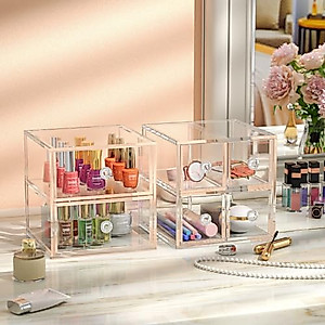 AITEE Acrylic Clear Makeup Organizer with 4 Drawers Stackable Cosmetics Storage Display Case for Vanity,Bathroom Counter, Dresser,Desktop,Countertop Holder for Lipstick, Eyeshadow, Nail Polish