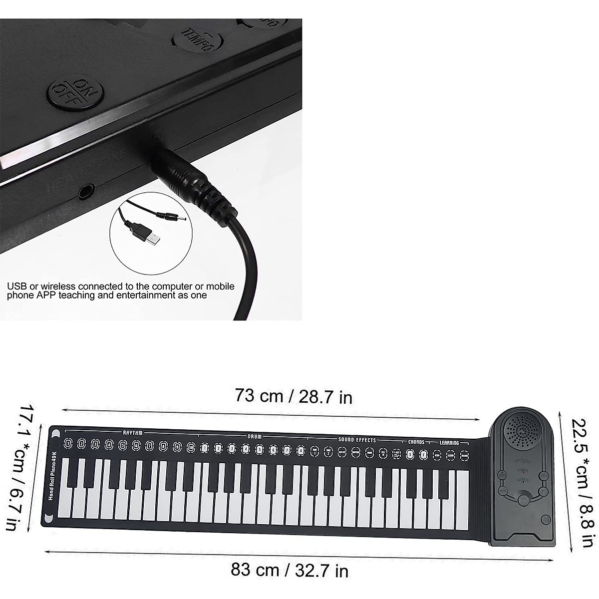 Roll Up Piano,49 Keys Electric Piano Keyboard,Portable Keyboard Piano,Keyboard Piano for Beginners(Black)