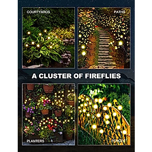 ZIVASA 10LED Starburst Swaying Solar Lights, Firefly Garden Light, Decorative Solar Garden Lights, Outdoor Waterproof Firefly Path Lights for Pathway Yard Patio Landscape, Warm White 2PCS