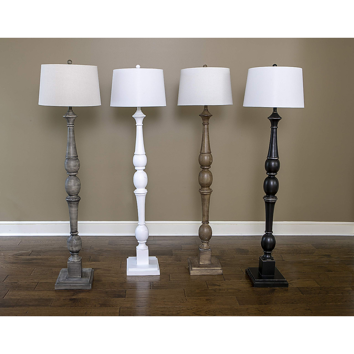 Decor Therapy Distressed Baluster Resin Floor Lamp, Warm Grey