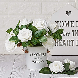 N&T NIETING Artificial Flowers, 25pcs Fake Flowers White Rose Perfect for DIY Wedding Bridesmaid Bridal Bouquets Centerpieces Home Flower Arrangement Decoration