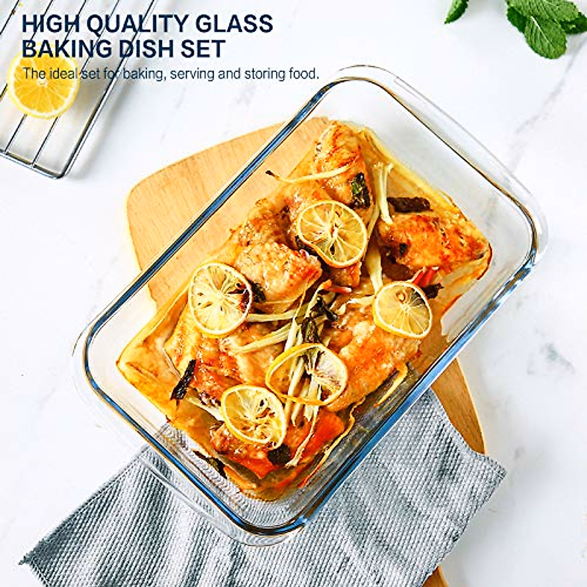 MCIRCO 8 Pcs Glass Baking Dish Set with Lids, 30 Pcs Glass Food Storage Containers with Lids, Fridge, Microwave, Oven, Dishwasher Friendly, For Cooking, Baking