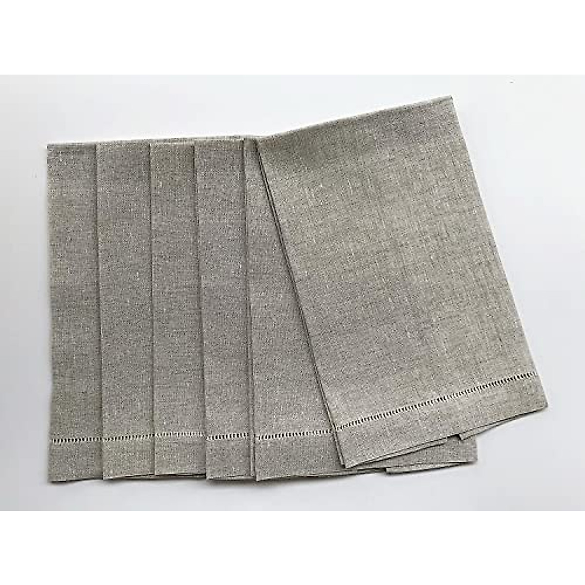 Natural Linen Hem Stitch Hand Towels - Set of 6 14"x22"-Ladder hemstitch 100% Linen Cloth Guest Towels Luxury
