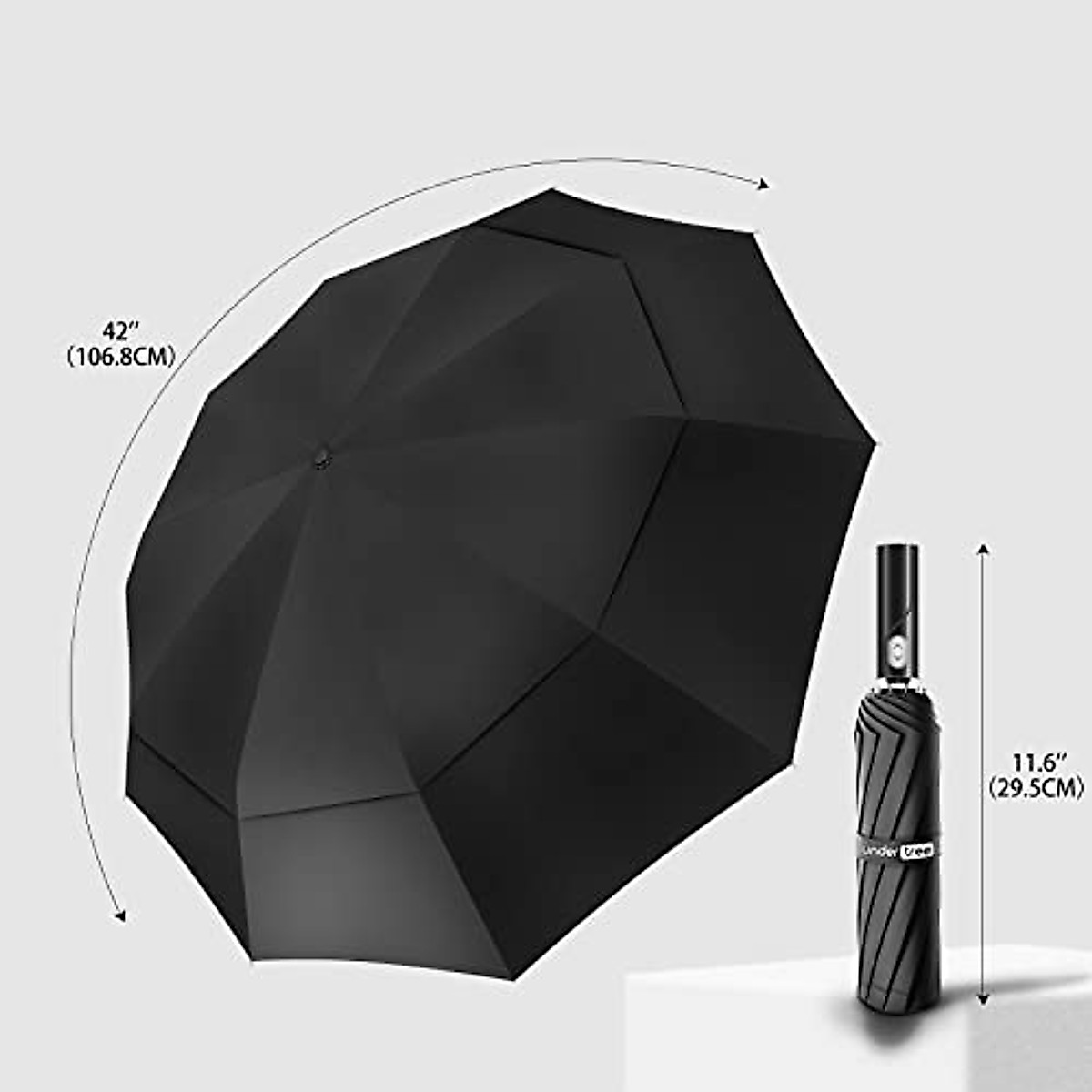 UNDERTREE Umbrella Windproof Travel Umbrella - 10-Ribs Wind Resistant Folding Umbrella - Compact Anti-UV Automatic Umbrella - Portable Waterproof Umbrella for Sun&Rain - Backpack, Purse, Car Umbrella, Black-21