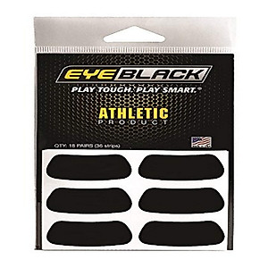 EyeBlack Black Athletic Eye Black Anti Glare Stickers, 36 strips, 1.625 x 0.68", 18-Pairs