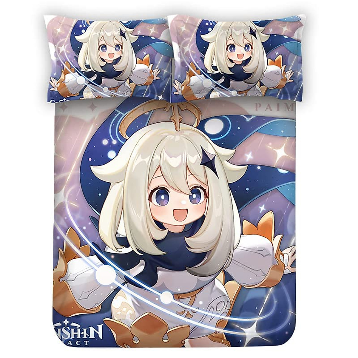 TANSHOW Genshin Impact Bedding Set Soft Comforter Cover 3 Pieces with Zipper Closure 1 Duvet Sets 2 Pillowcases (paimon, Queen)