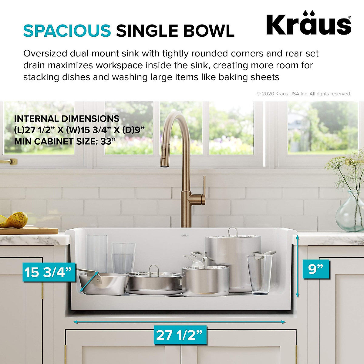 KRAUS Turino™ 30” Drop-In Undermount Fireclay Single Bowl Kitchen Sink with Thick Mounting Deck in Gloss White, KFD1-30GWH