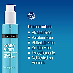 Neutrogena Hydro Boost Lightweight Hydrating Facial Gel Cleanser, Gentle Face Wash & Makeup Remover with Hyaluronic Acid, Hypoallergenic & Paraben-Free, 7.8 fl. oz