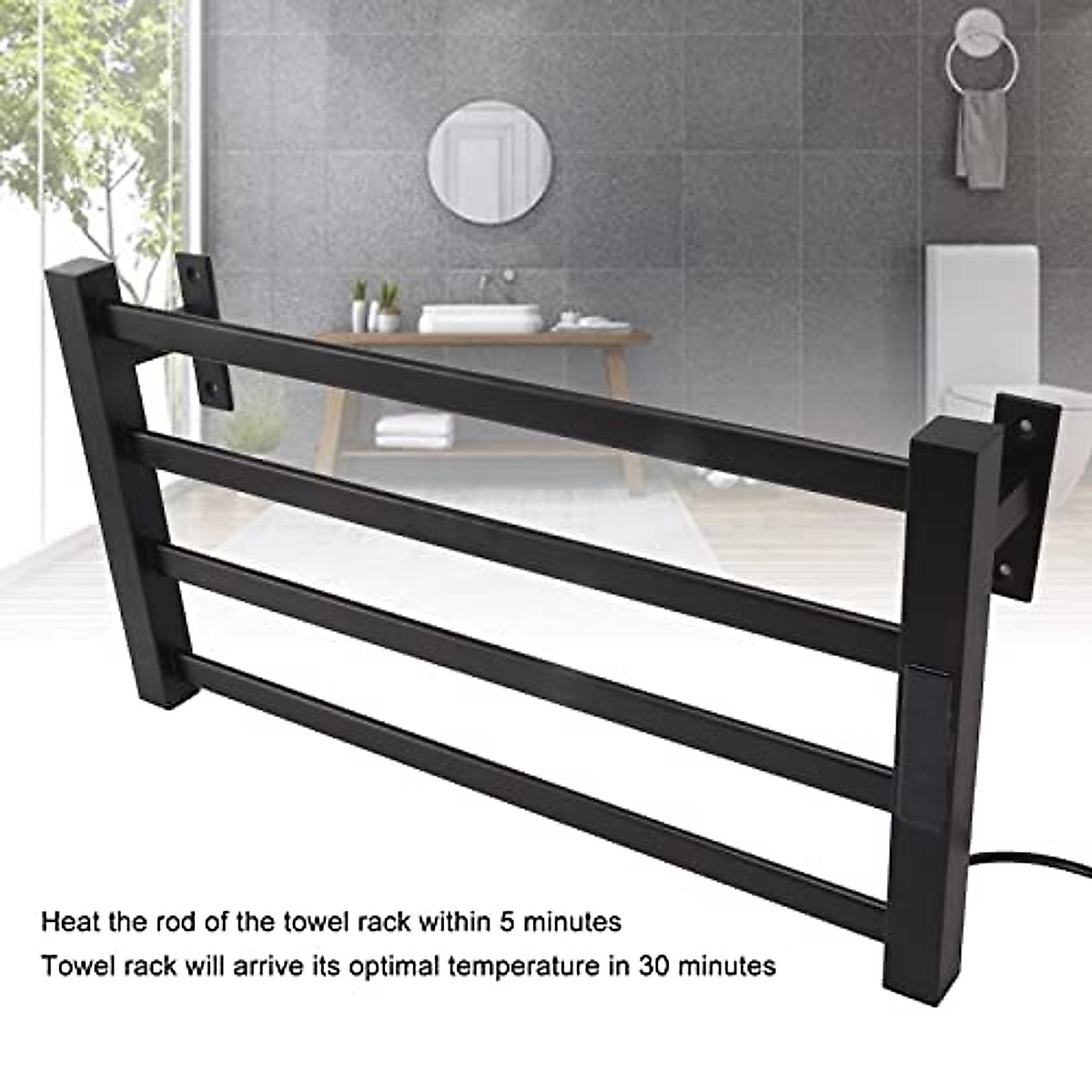 Fafeicy Digital Display Electric Heated Towel Rack with Thermostat, Wall Mounted for Bathroom, Punch Free Installation