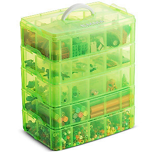 LifeSmart USA Stackable Storage Container Green 50 Adjustable Compartments Compatible with Lego Dimensions LOL Surprise Littlest Pet Shop Arts and Crafts and More (5 Tier)
