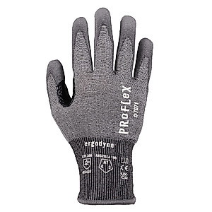 Ergodyne ProFlex 7071 Cut Resistant Work Gloves, ANSI A7, PU Coated Palms for Flexible No Slip Grip, Reinforced Thumb Saddle, 18g HPPE and Tungsten, Gray, Large