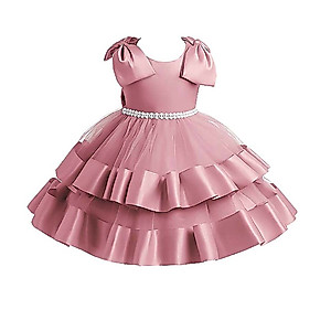 Baby Girl Dress Christening Party Wedding Flower Dresses Big Bow Knee Length Tulle Princess Birthday Baptism Special Occasion Gowns for Kids 5 6 Years(6306Blush,120)