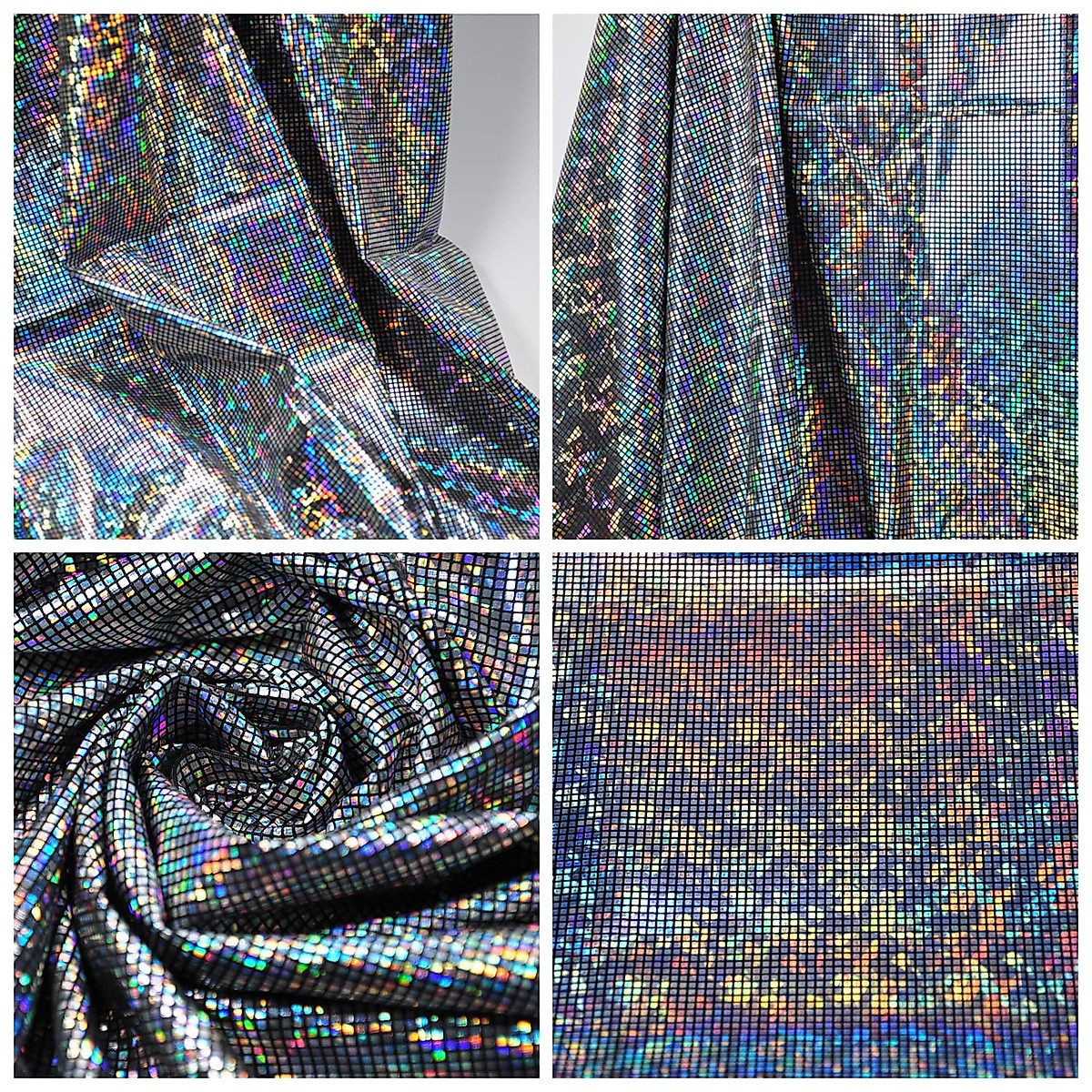 Yutone Stretch Knit Fabric 57inch Wide Decoration, Apparel, Costume Sewing Quilting Apparel Crafts Décor by Yard (Iridescent Hologram Silver 1Yard)