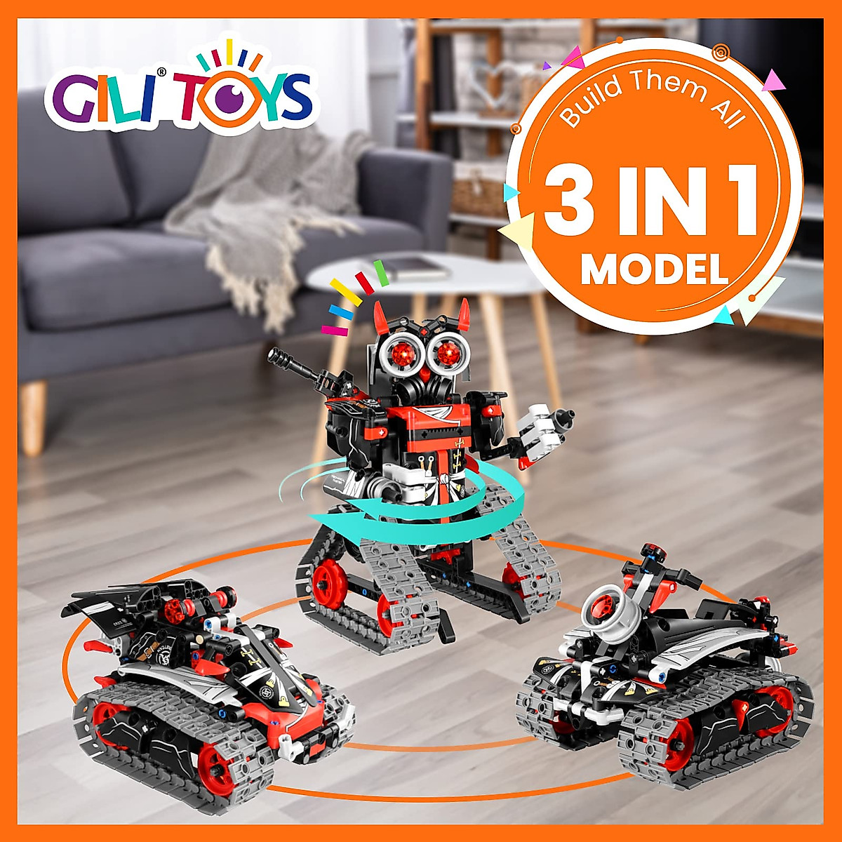 GILI Robot Building Remote Control Gift STEM Building Kit for Boys 8-12 - 3 in 1 Educational Toys for 6 7 8 9 10 11 12 + Year Old Boys Birthday Gifts for Kids - Tracked Racer Car Tank robotics