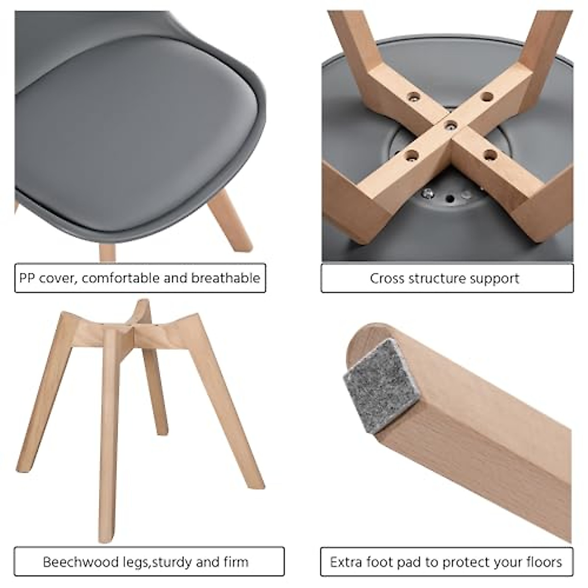 Yaheetech Dining Chairs Accent Chair with Beech Wood Legs Modern Mid Century Eiffel Inspired Chair, Dark Gray, 4Pcs