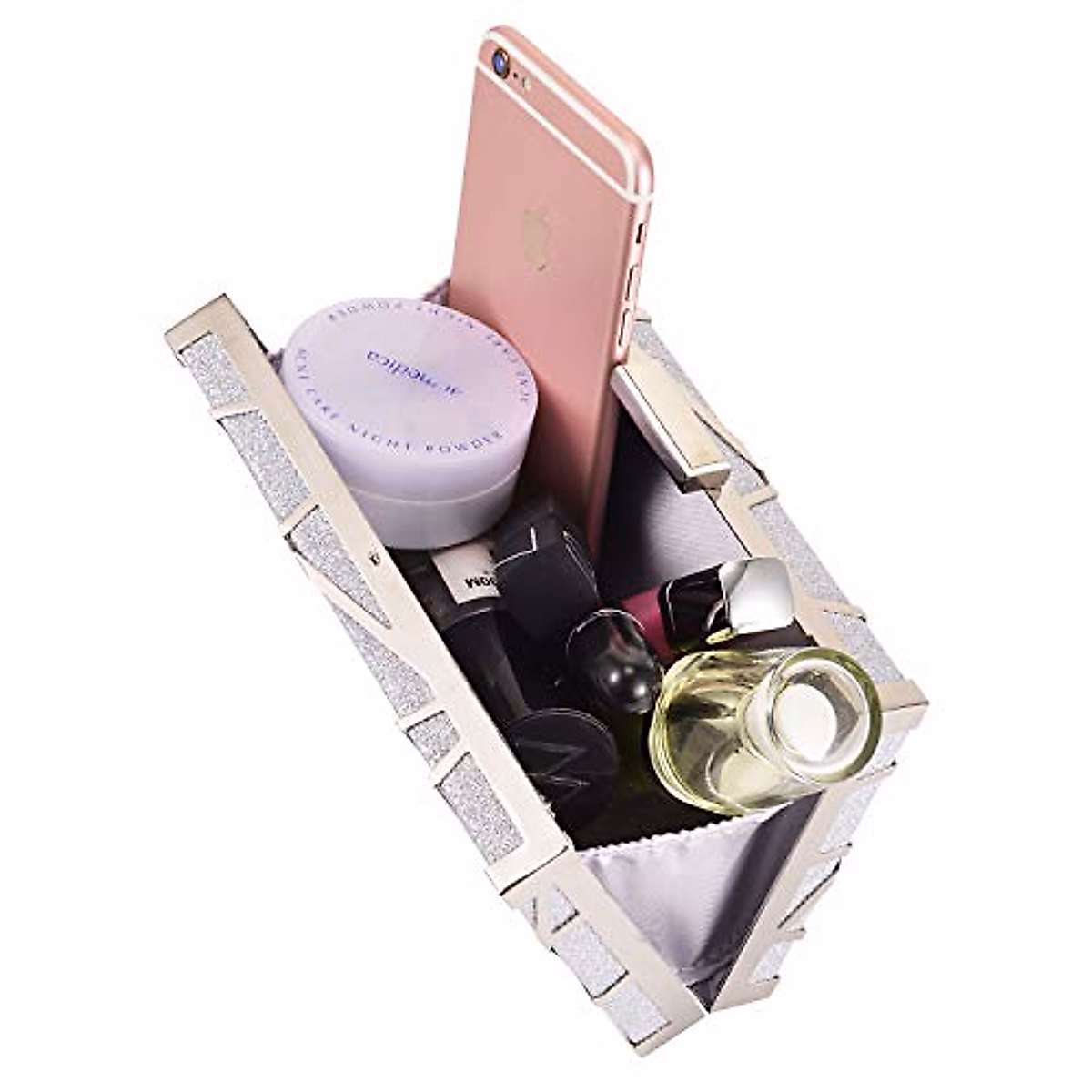 Tanpell Women Evening Bags Sparkling Handbag Metal Hollow Designer Wedding Party Clutch Purse Silver