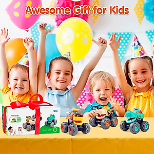 HINZER Toy Cars for 1 2 3 Year Old Boys 3 Pack Monster Trucks for Kids Toddlers 1-4 Pull Back Cars in Park Camp Baby Toys 12 18 Months Birthday Gifts for 1 Year Old Boys Girls