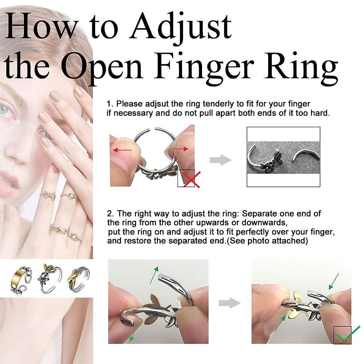 ChicSilver 925 Sterling Silver Rings Minimalist Teardrop Adjustable Rings for Women High Polish Open Ring Eternity Ring