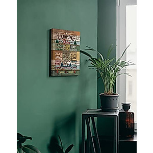 Camping Rules Play Fun Relax Smile Laugh Wood Grain Pattern Wall Art Prints Artwork Decor for Camper Themed Canvas Wall Art Prints,RV Outdoor Living Room Home Decorations,11"x14"