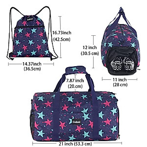 Goloni 21" Women's Large Duffel/Weekender Bag With Shoes Compartment For Travel Sports Bags For Gym Workout Garment Luggage Overnight Bags (Blue Star)