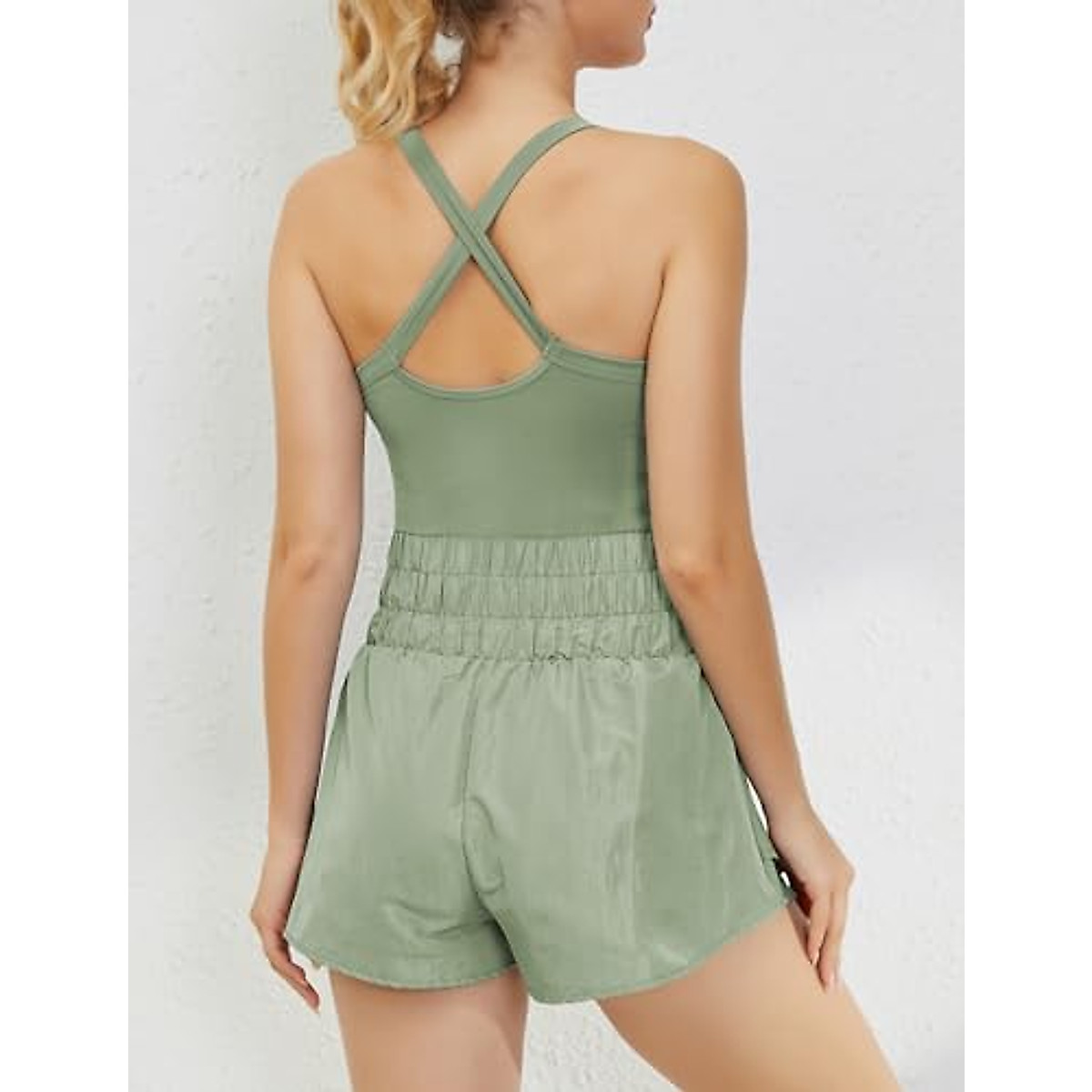 MISSACTIVER Women Tennis Dress Workout Dress with Built in Shorts Sleeveless Crisscross Backless Summer Athletic Mini Dress(Medium,Cyan)