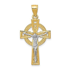 IceCarats 14K Two Tone Gold Iona Lord Jesus Christ Crucifix Holy Cross Necklace Heart Claddagh Celtic Religious Pendant Charm Irish Jewelry Only