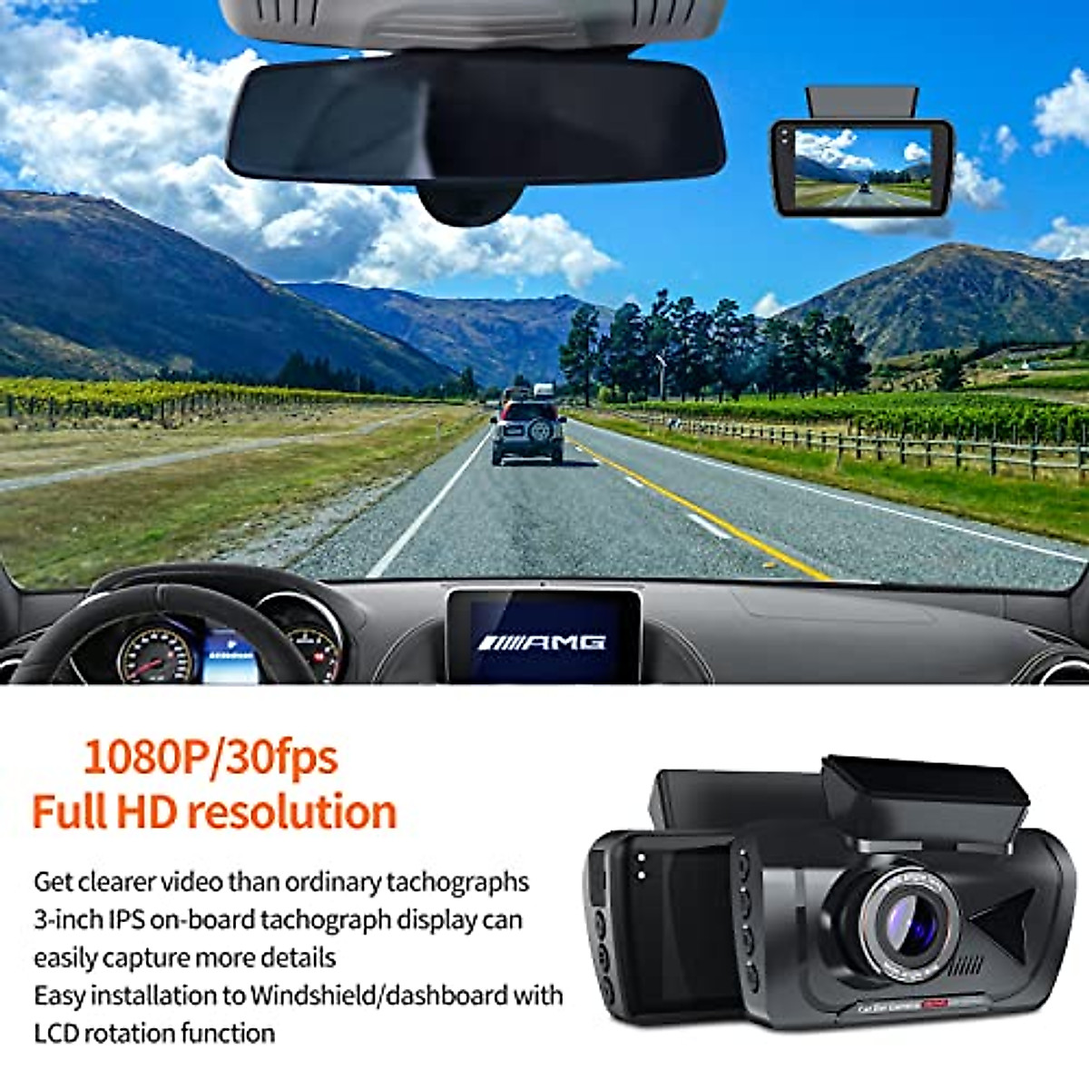 1080P Full HD Dash Cam Front, 4KFull HD Smart Dash Camera for Cars, Microlight Night Vision, 3" IPS Scree Dashcam, UHD 120°Wide Angle Motion Detection, Loop Recording, Support 32GB Max